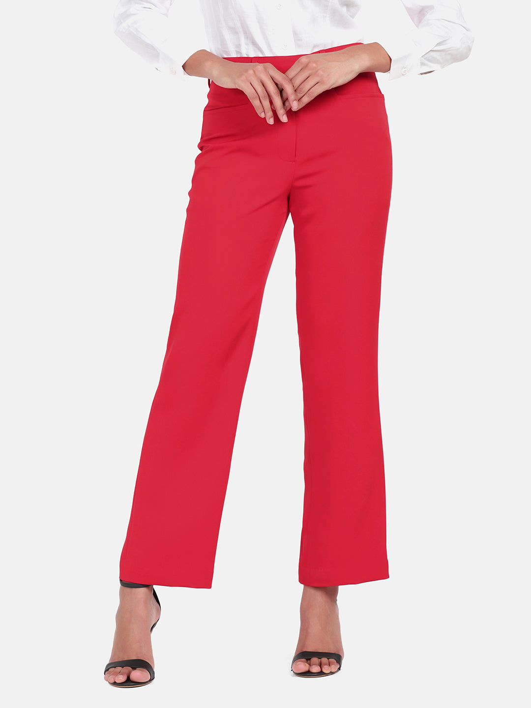 Mid Waist Wide Bottom Pants - Red
